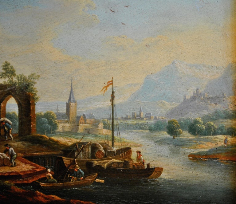 17th Century Flemish School - Figures in a River Landscape - Pair of 17th Century Flemish Old ...