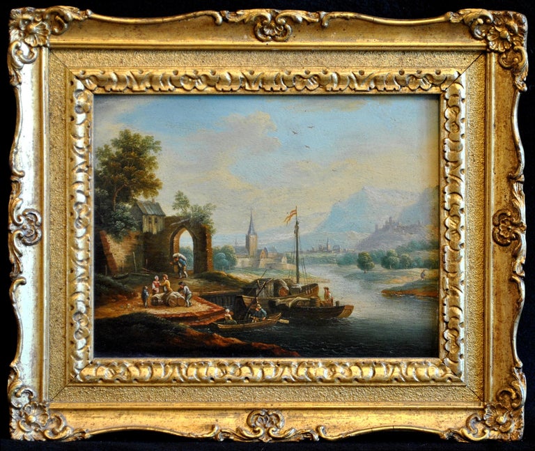 17th Century Flemish School - Figures in a River Landscape - Pair of 17th Century Flemish Old ...