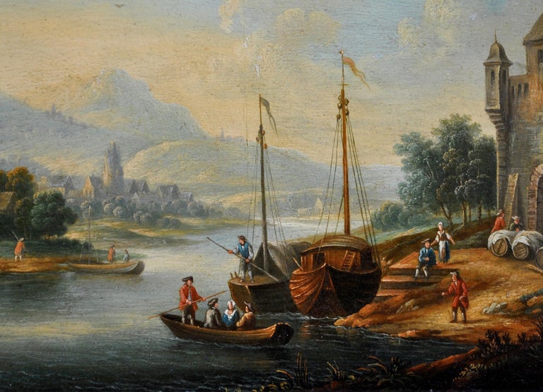 17th Century Flemish School - Figures in a River Landscape - Pair of ...