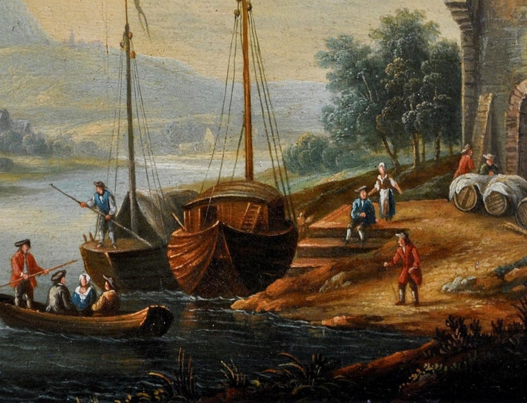 17th Century Flemish School - Figures in a River Landscape - Pair of ...