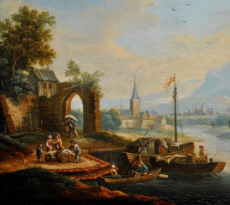17th Century Flemish School - Figures in a River Landscape - Pair of ...