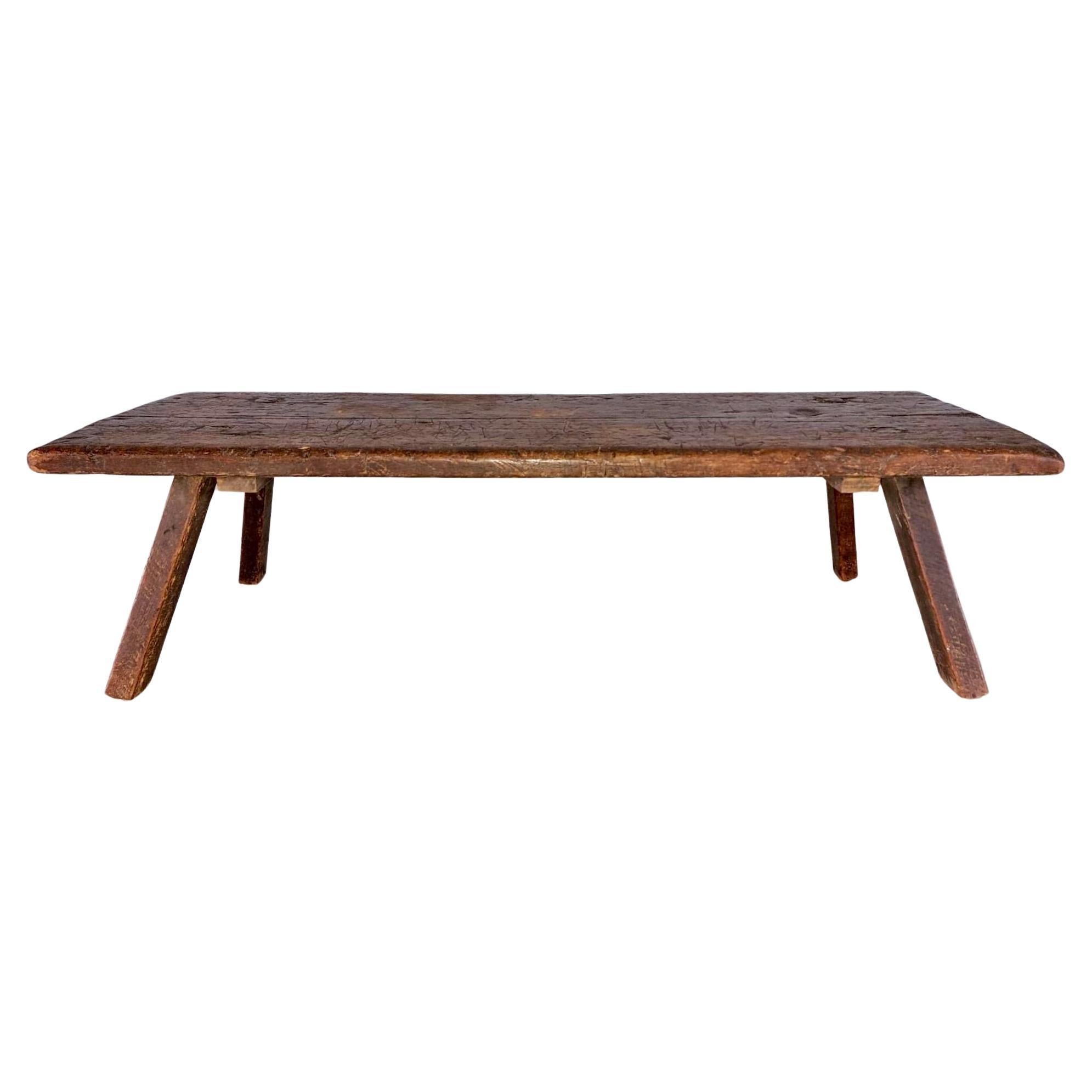 Antique French Country Oak Coffee Table Bench Catalan Spanish Iron ...