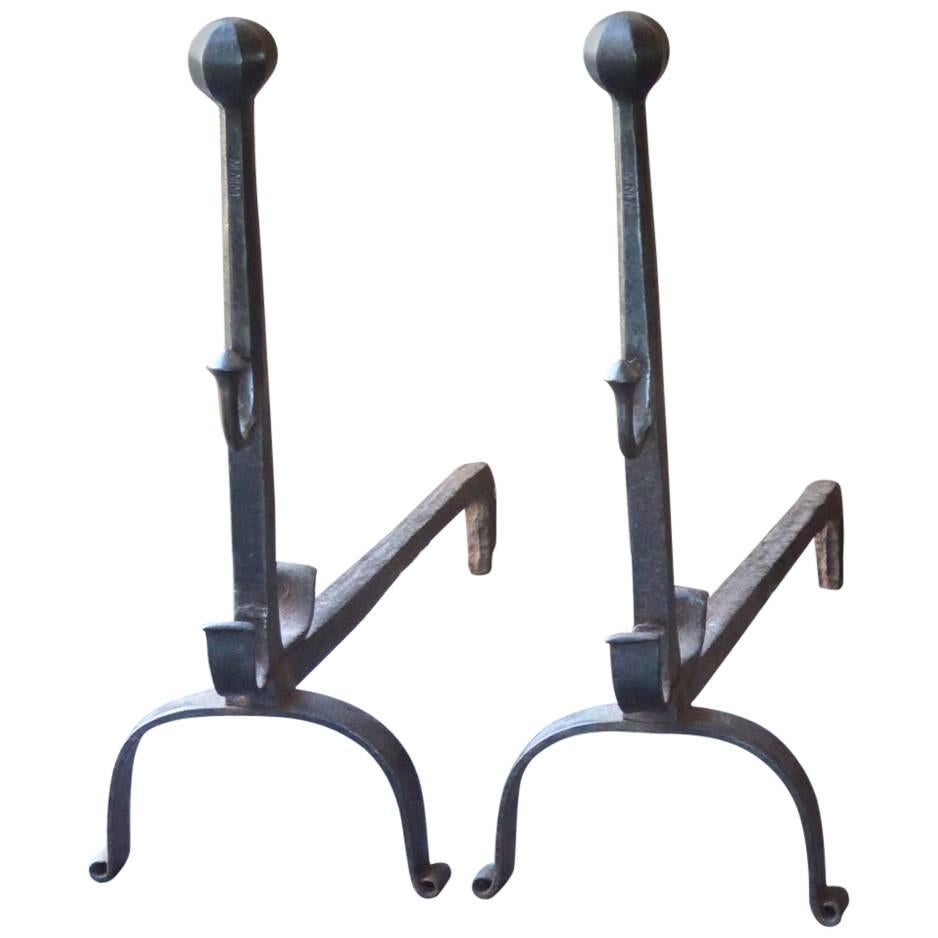 19th Century Handwrought Iron Gothic Fireplace Andirons Firedogs For ...