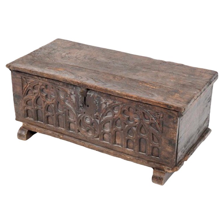 17th Century French Gothic Carved Trunk For Sale at 1stDibs