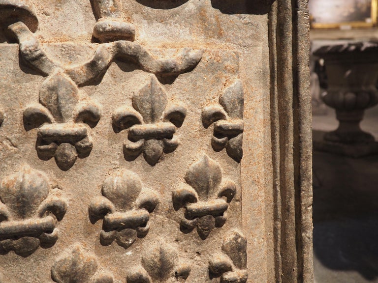 17th Century French Semis De Fleur De Lys Cast Iron Fireback, Mitre and ...