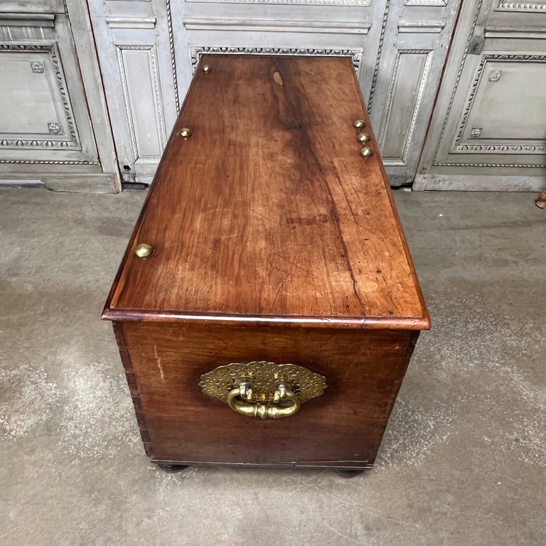 17th Century French Walnut Coffer with Brass Hardware For Sale at 1stDibs