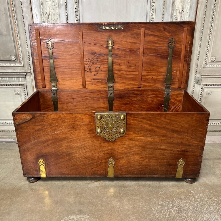 17th Century French Walnut Coffer with Brass Hardware For Sale at 1stDibs