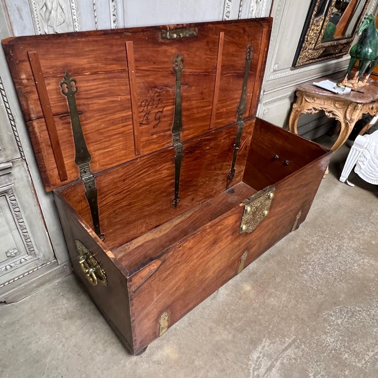 17th Century French Walnut Coffer with Brass Hardware For Sale at 1stDibs