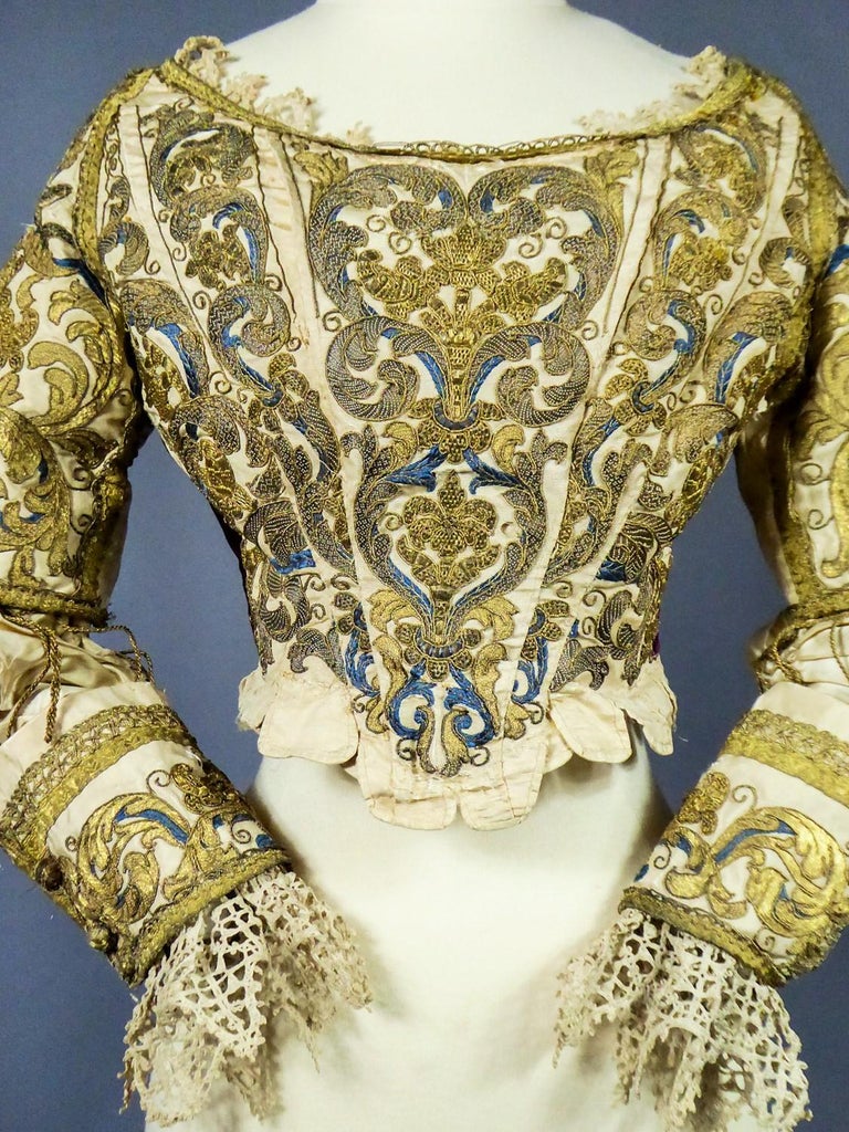 17th Century Golden Embroidered Baroque European Bodice Modified 19th ...