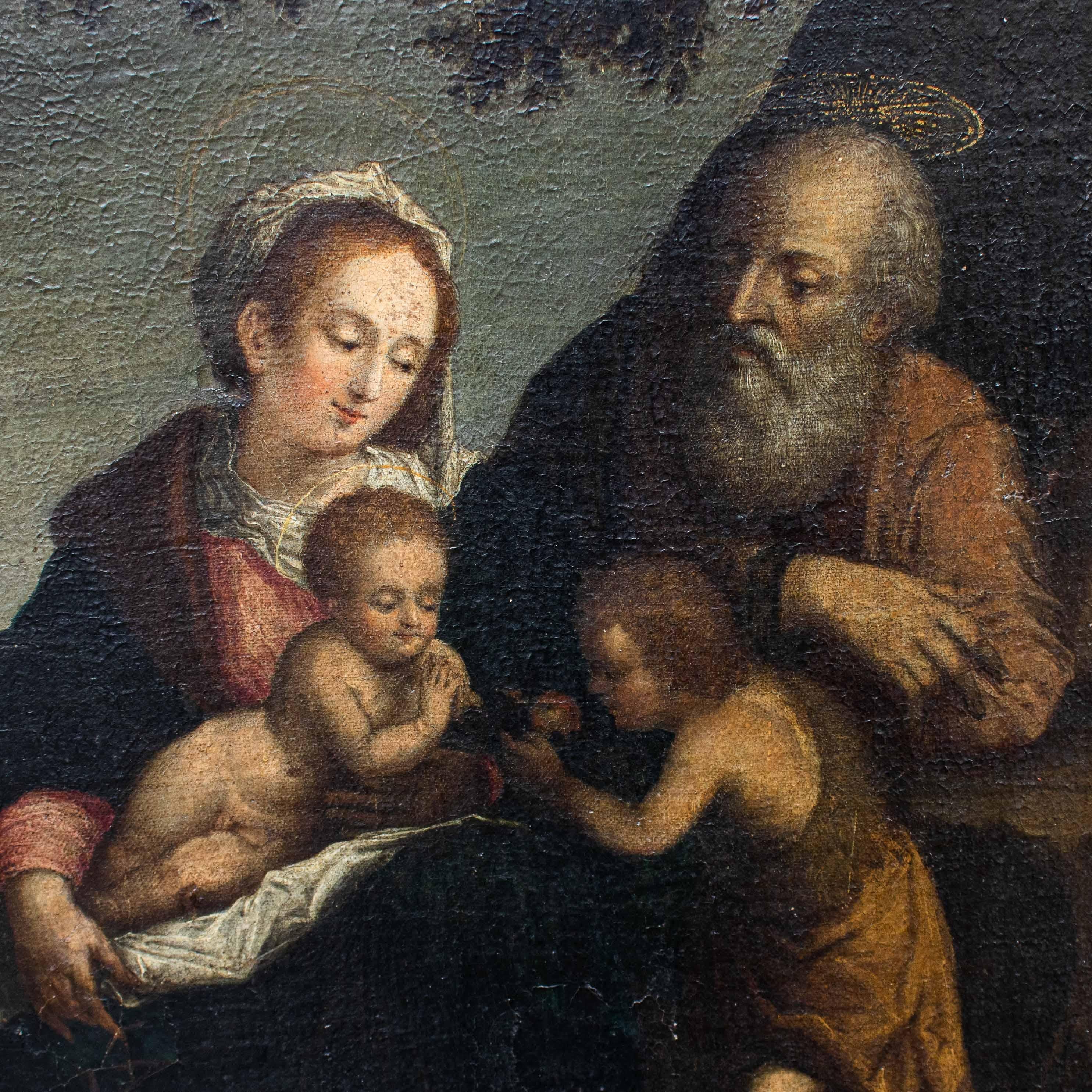 17th Century Holy Family with San Giovannino Painting Oli on canvas For Sale at 1stDibs