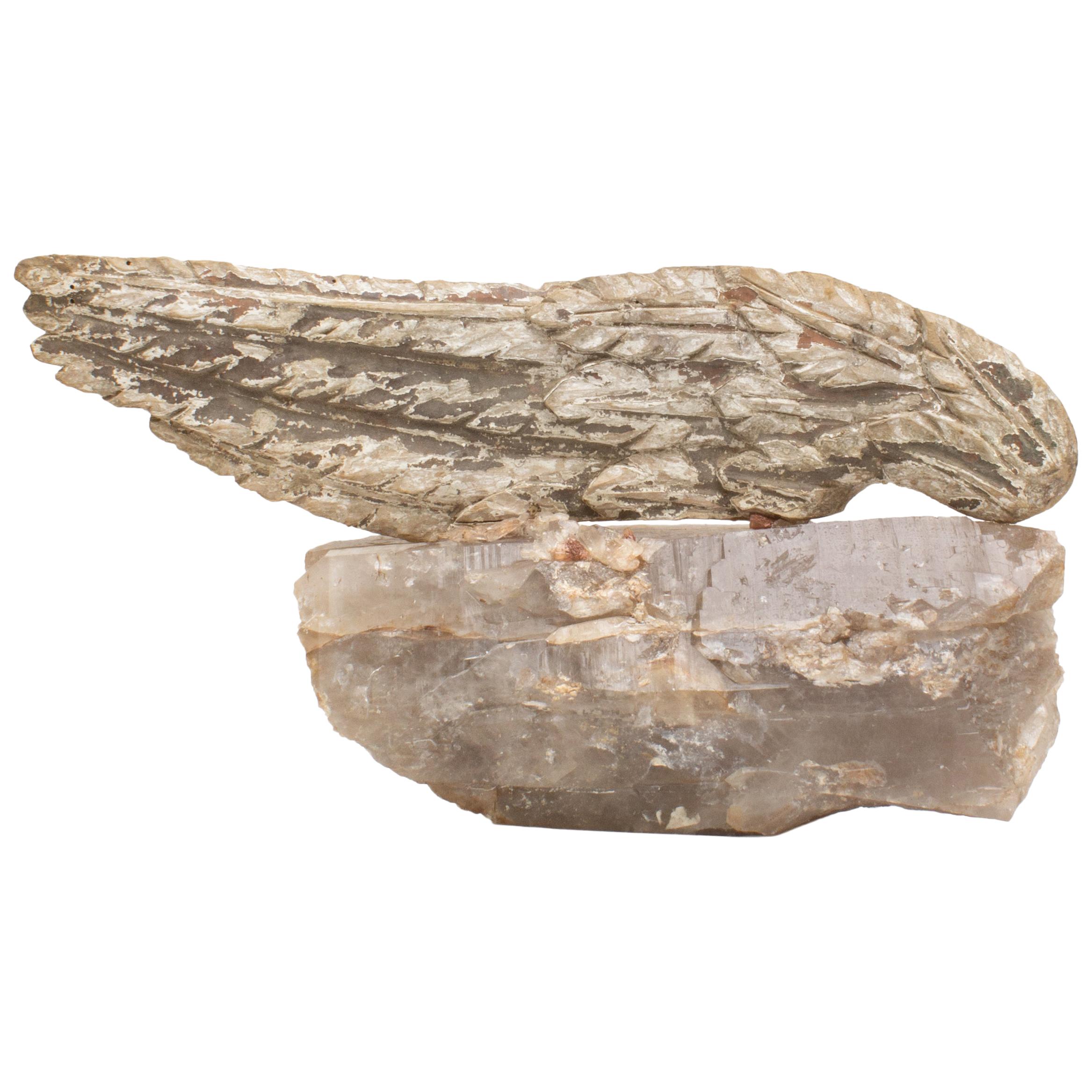 17th Century Italian Angel Wing on a Large Smokey Crystal Quartz Point ...
