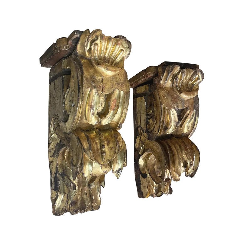 17th Century Italian Antique Gilded Limewood Sconces, Renaissance Wall ...