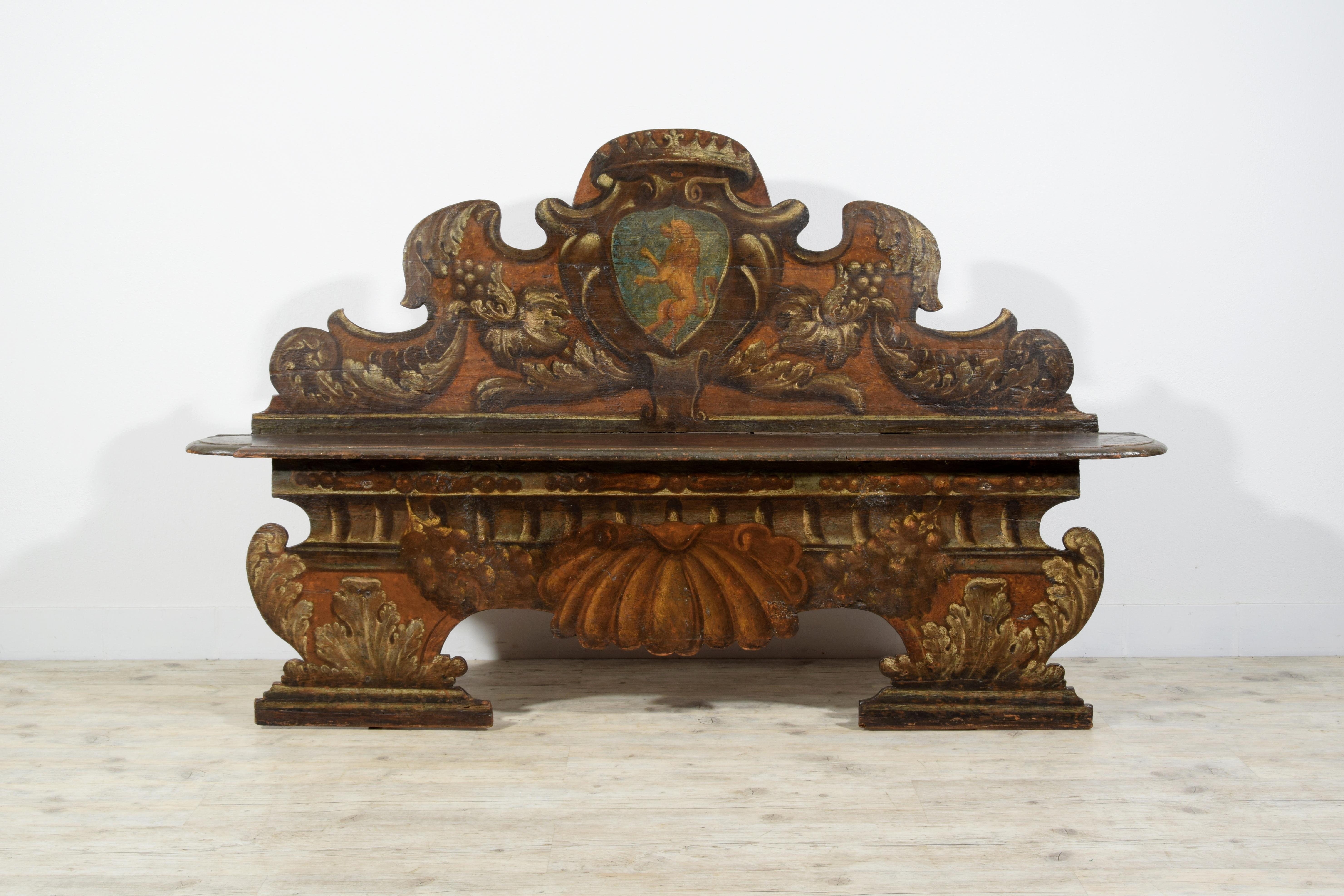17th century, Italian Baroque Lacquered Wood Bench at 1stDibs