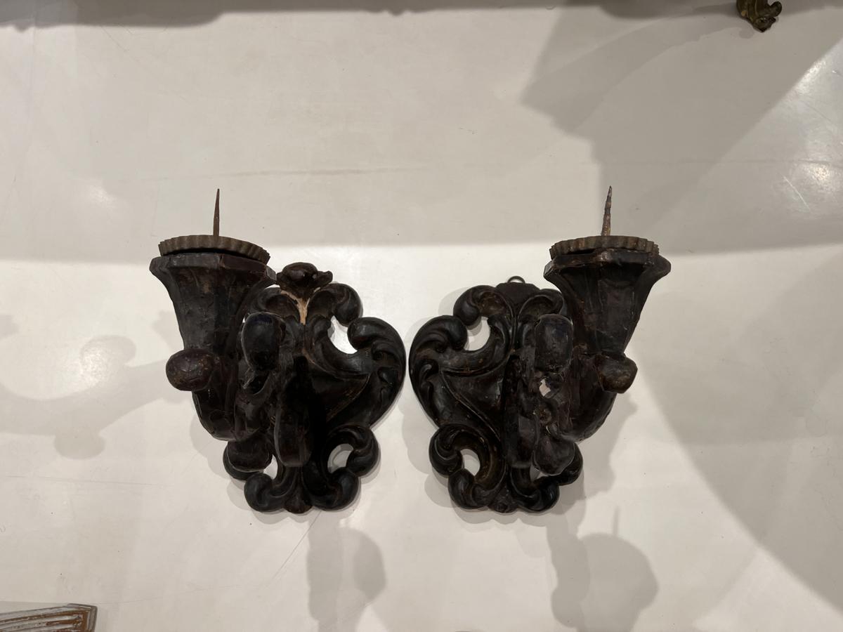 17th Century Italian Black Arm Sconces from Torino For Sale at 1stDibs
