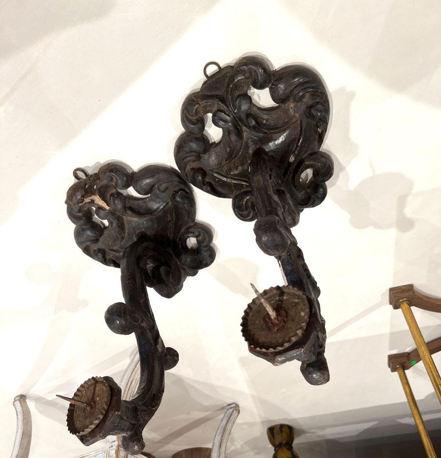17th Century Italian Black Arm Sconces from Torino For Sale at 1stDibs