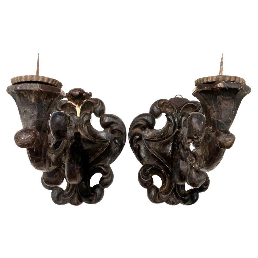 17th Century Italian Black Arm Sconces from Torino For Sale at 1stDibs