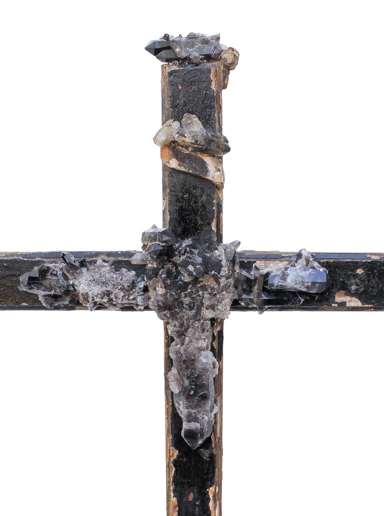 17th Century Italian Black Cross with Black Crystal Quartz on a Crystal ...