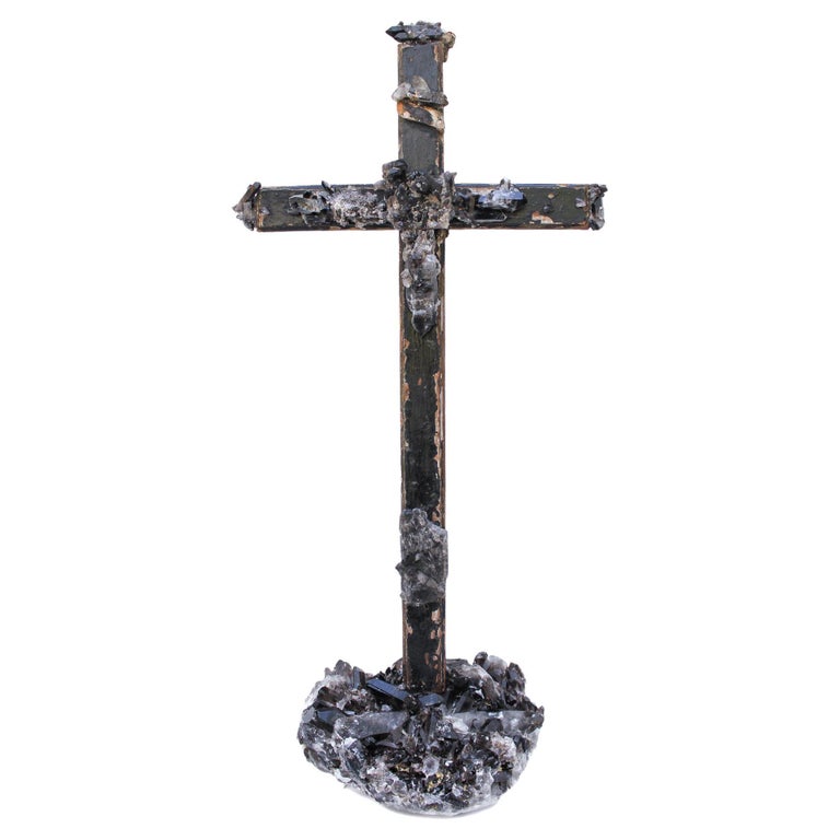 17th Century Italian Black Cross with Black Crystal Quartz on a Crystal ...