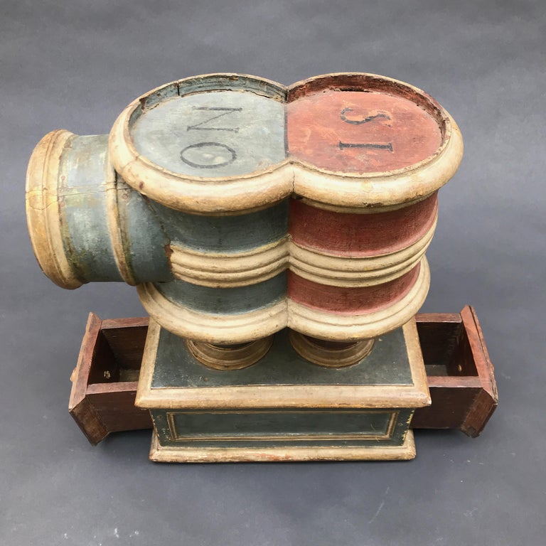 17th Century Italian Ballot Voting Urn Carved Blue and Red Painted Wood ...