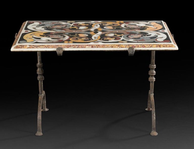 17th Century Italian Handmade Wrought Iron Table Frame with Inlaid ...