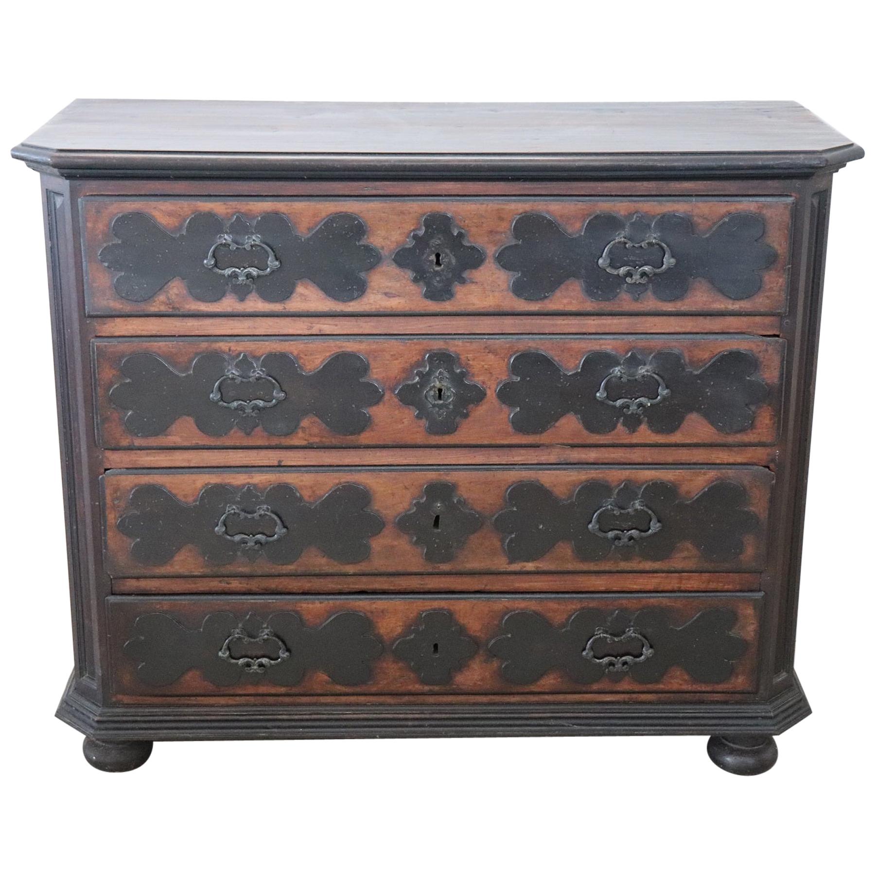 17th Century Italian Louis XIV Inlaid Walnut Antique Commode or Chest ...