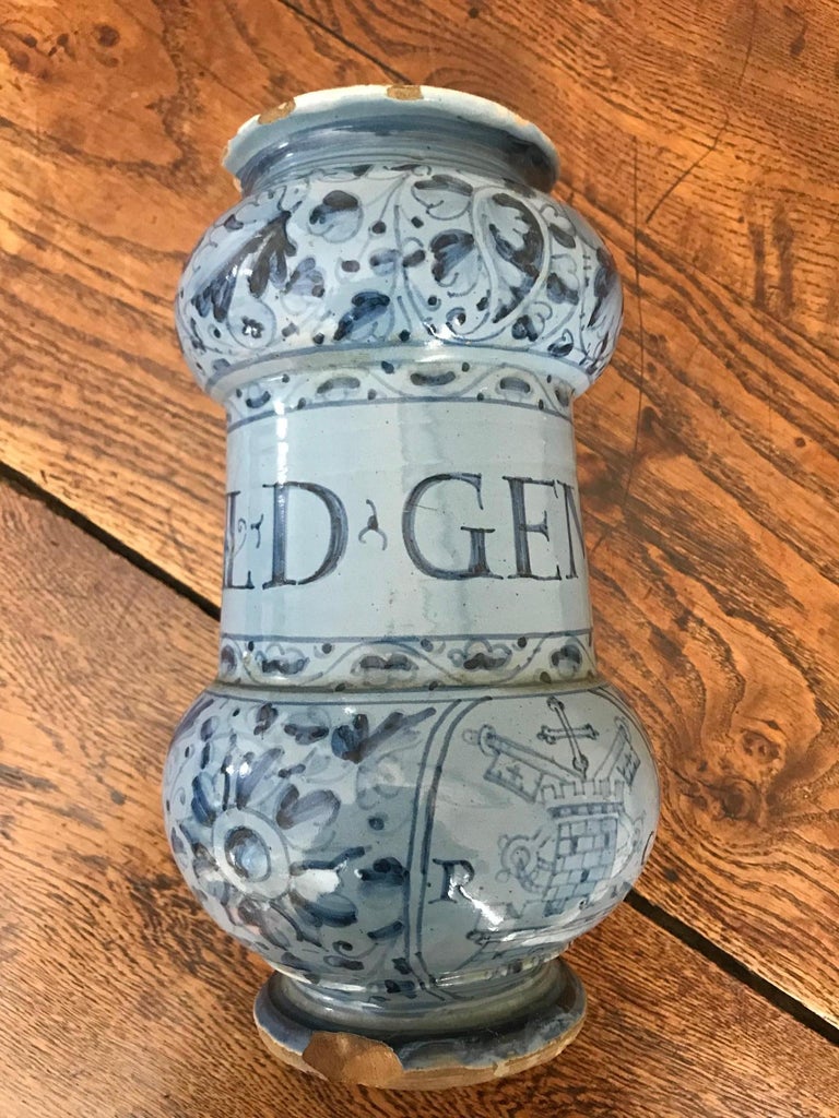 17th Century Italian Maiolica Albarello Drug Jar at 1stDibs