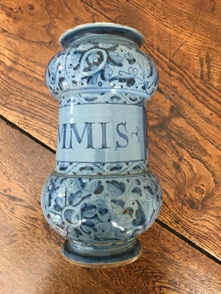 17th Century Italian Maiolica Albarello Drug Jar at 1stDibs
