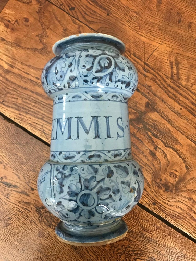 17th Century Italian Maiolica Albarello Drug Jar at 1stDibs