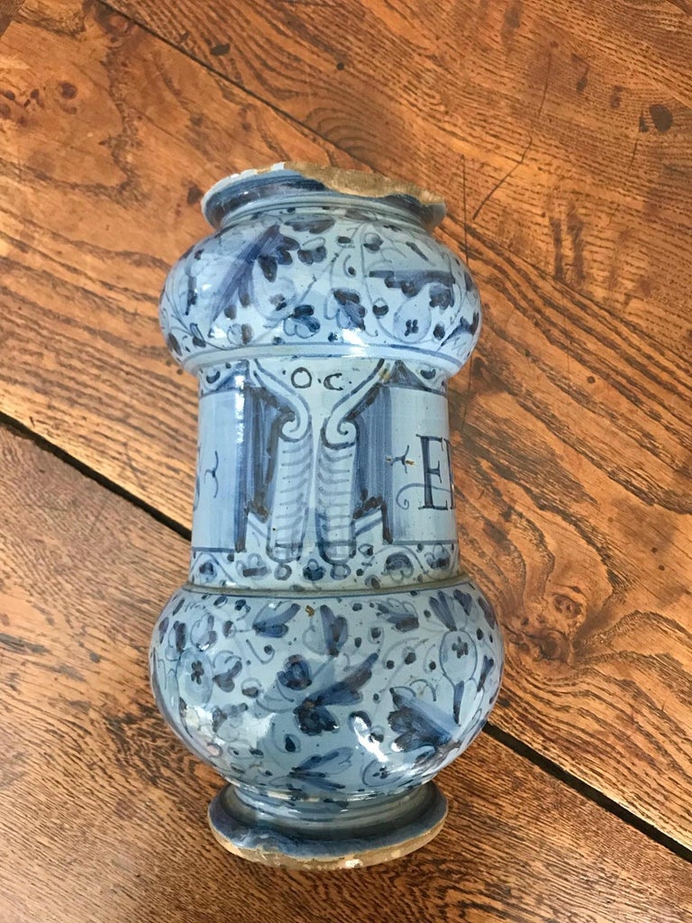 17th Century Italian Maiolica Albarello Drug Jar at 1stDibs