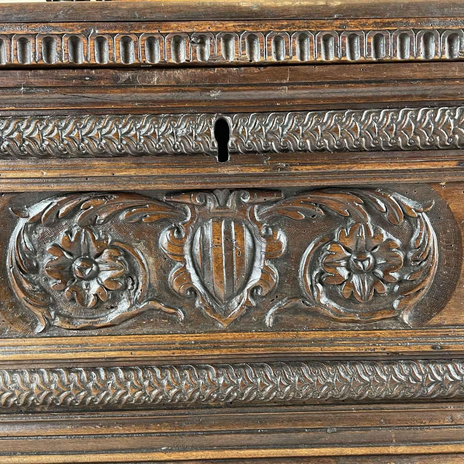 17th Century, Italian Walnut Chest Arms and Caryatids Carving ...