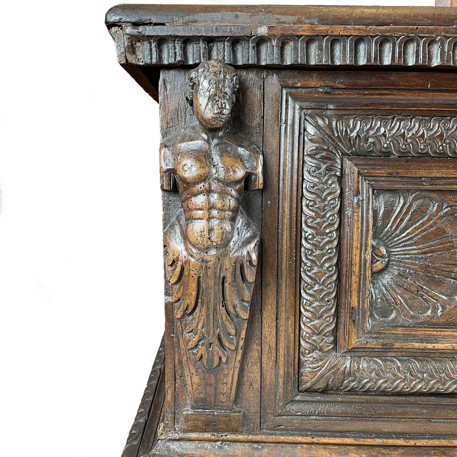 17th Century, Italian Walnut Chest Arms and Caryatids Carving ...