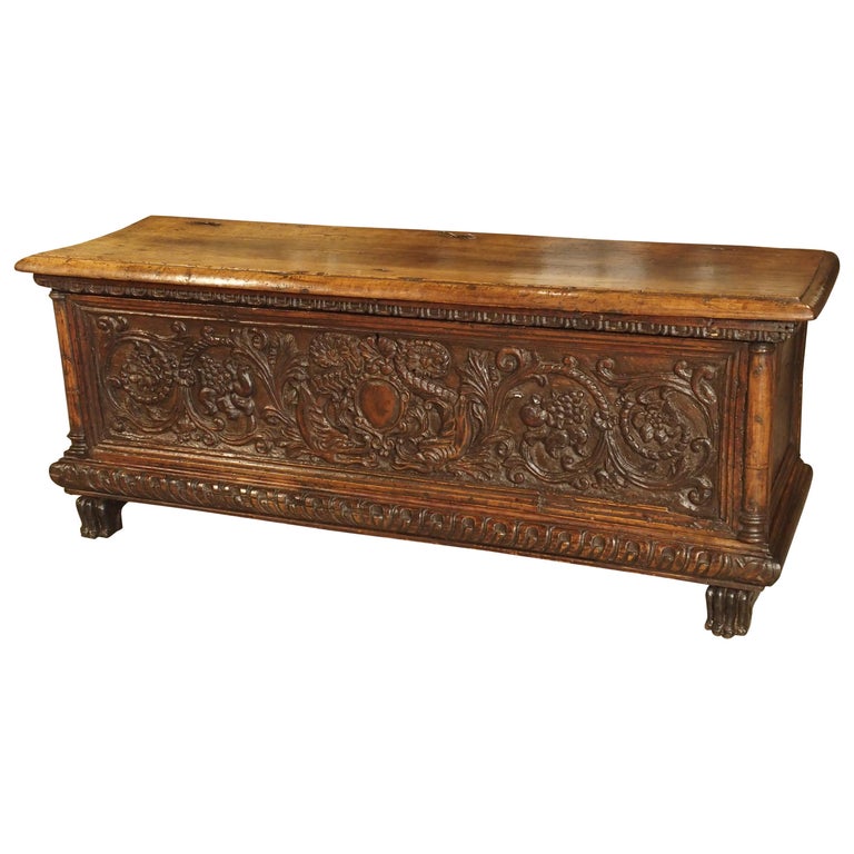 17th Century Italian Walnut Wood Renaissance Trunk at 1stDibs