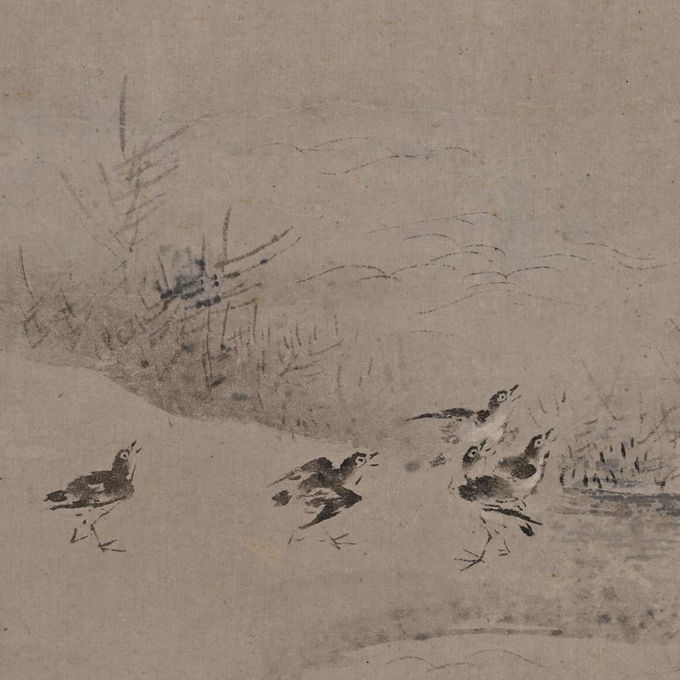 17th Century Japanese Scroll Painting. Plovers in Moonlight by Kano ...
