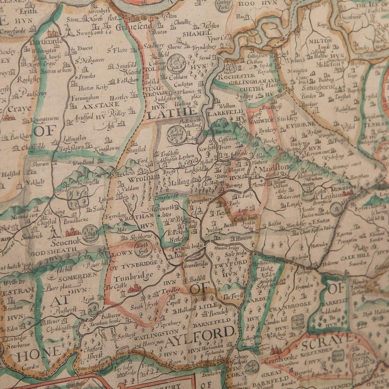 17th Century John Speed Map of Kent with Her Cities and Earles ...