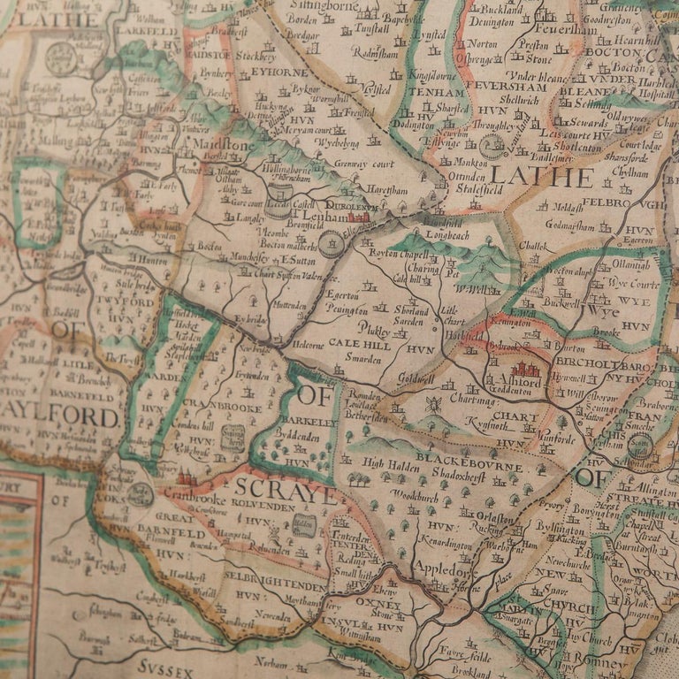 17th Century John Speed Map of Kent with Her Cities and Earles ...