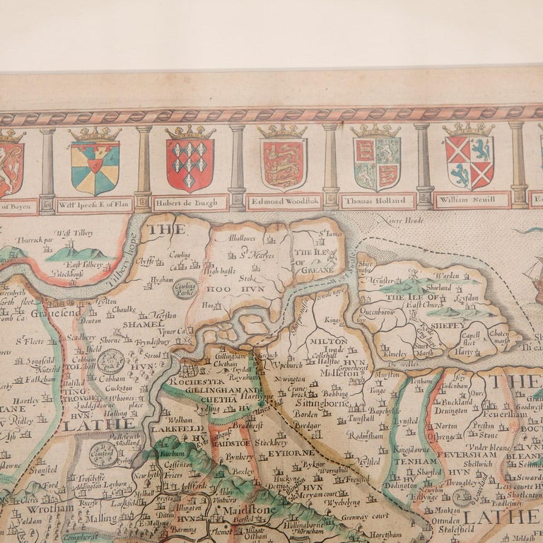 17th Century John Speed Map of Kent with Her Cities and Earles ...