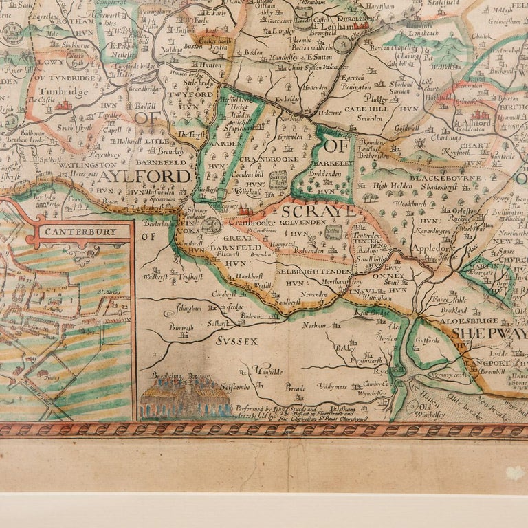 17th Century John Speed Map of Kent with Her Cities and Earles ...