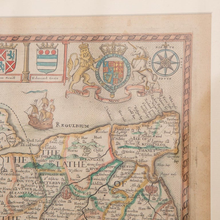 17th Century John Speed Map of Kent with Her Cities and Earles ...