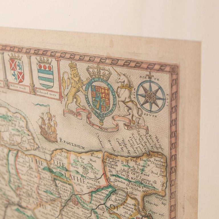 17th Century John Speed Map of Kent with Her Cities and Earles ...