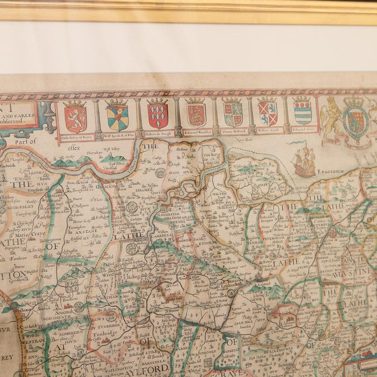 17th Century John Speed Map of Kent with Her Cities and Earles ...