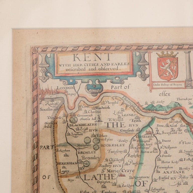 17th Century John Speed Map of Kent with Her Cities and Earles ...