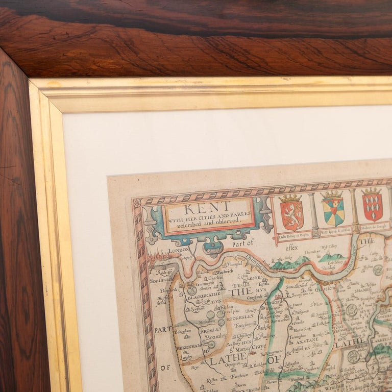 17th Century John Speed Map of Kent with Her Cities and Earles ...