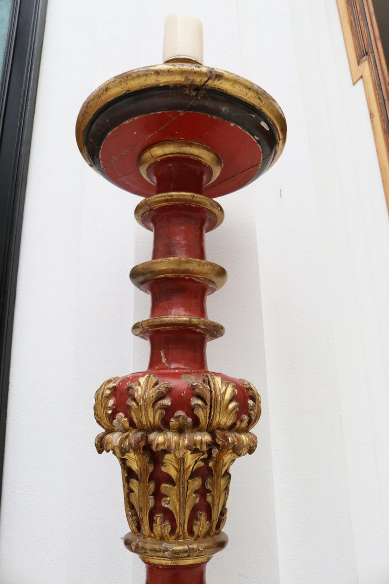 17th Century Large Spanish Gold Gilded and Red Painted Wooden Pricket ...