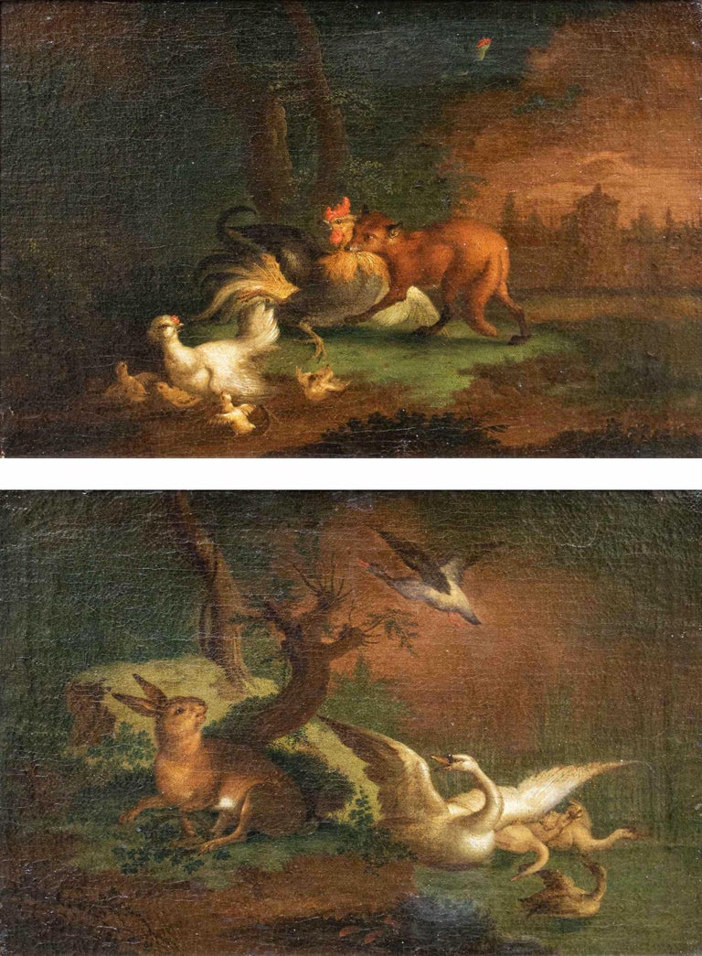 17th Century Live Nature Pair of Paintings Oil on Canvas Flemish School ...