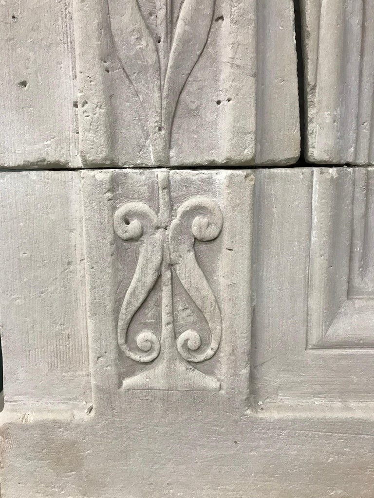 17th C Louis XIV Hand Carved Stone Chateau Fireplace Mantle surround ...