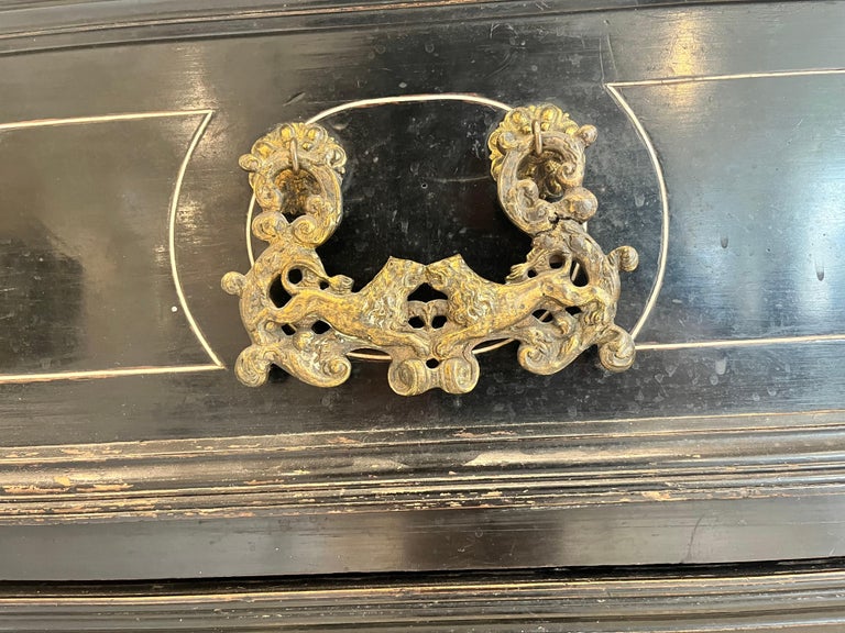 17th Century Louis XVI Noir Commode with Bone Inlays and Lion Pulls For ...