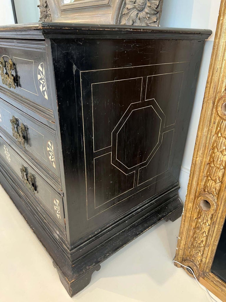 17th Century Louis XVI Noir Commode with Bone Inlays and Lion Pulls For ...