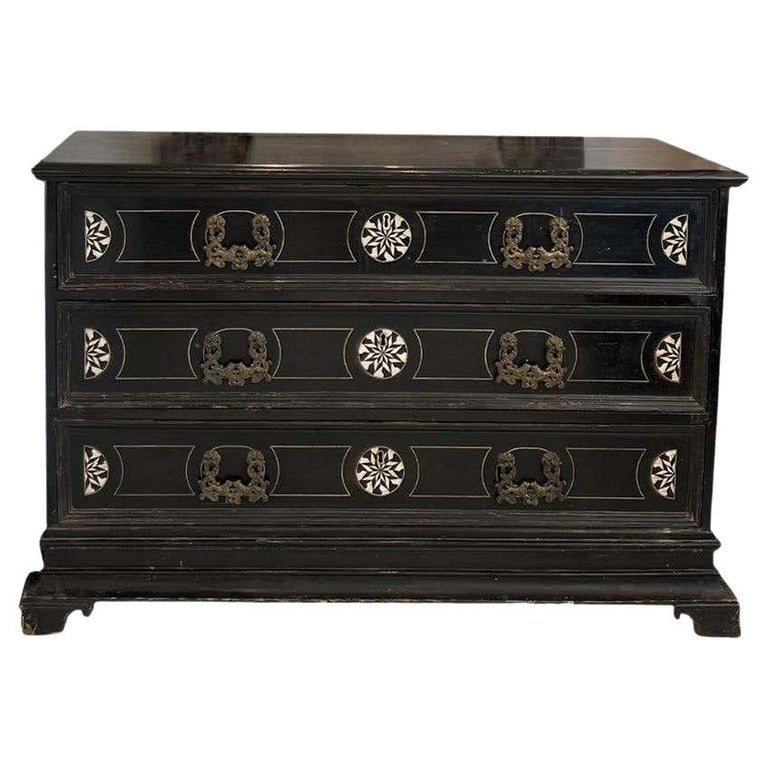 17th Century Louis XVI Noir Commode with Bone Inlays and Lion Pulls For ...