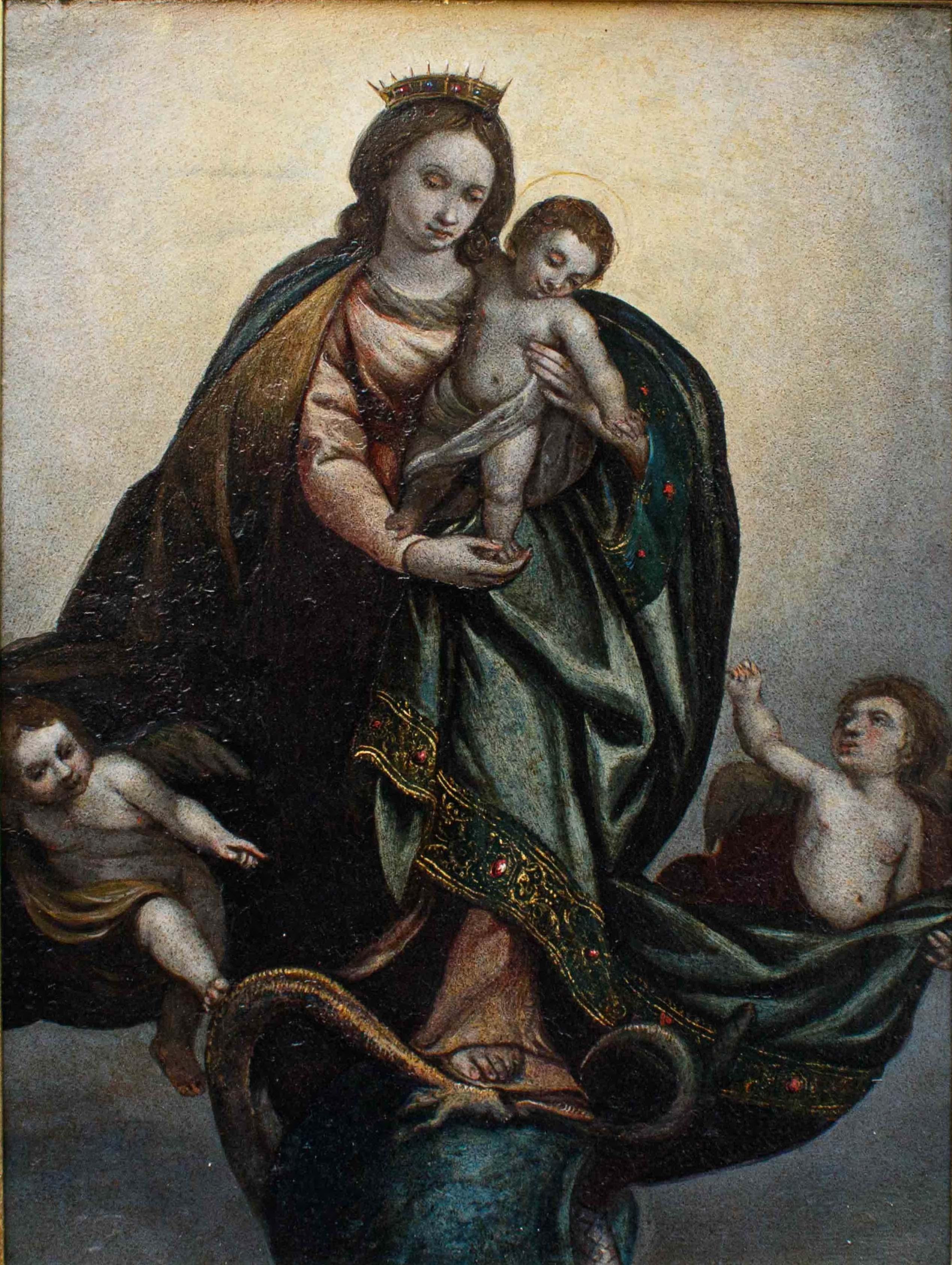 17th Century Madonna of the Apocalypse Painting Oil on Copper Lombard ...