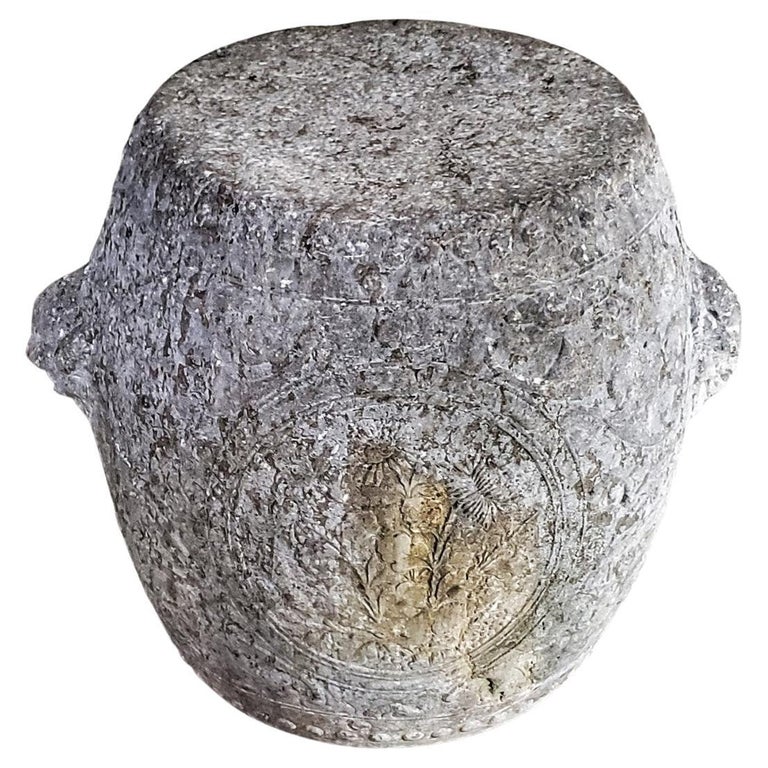 17th Century Ming Dynasty Carved Stone Barrel #01 For Sale at 1stDibs
